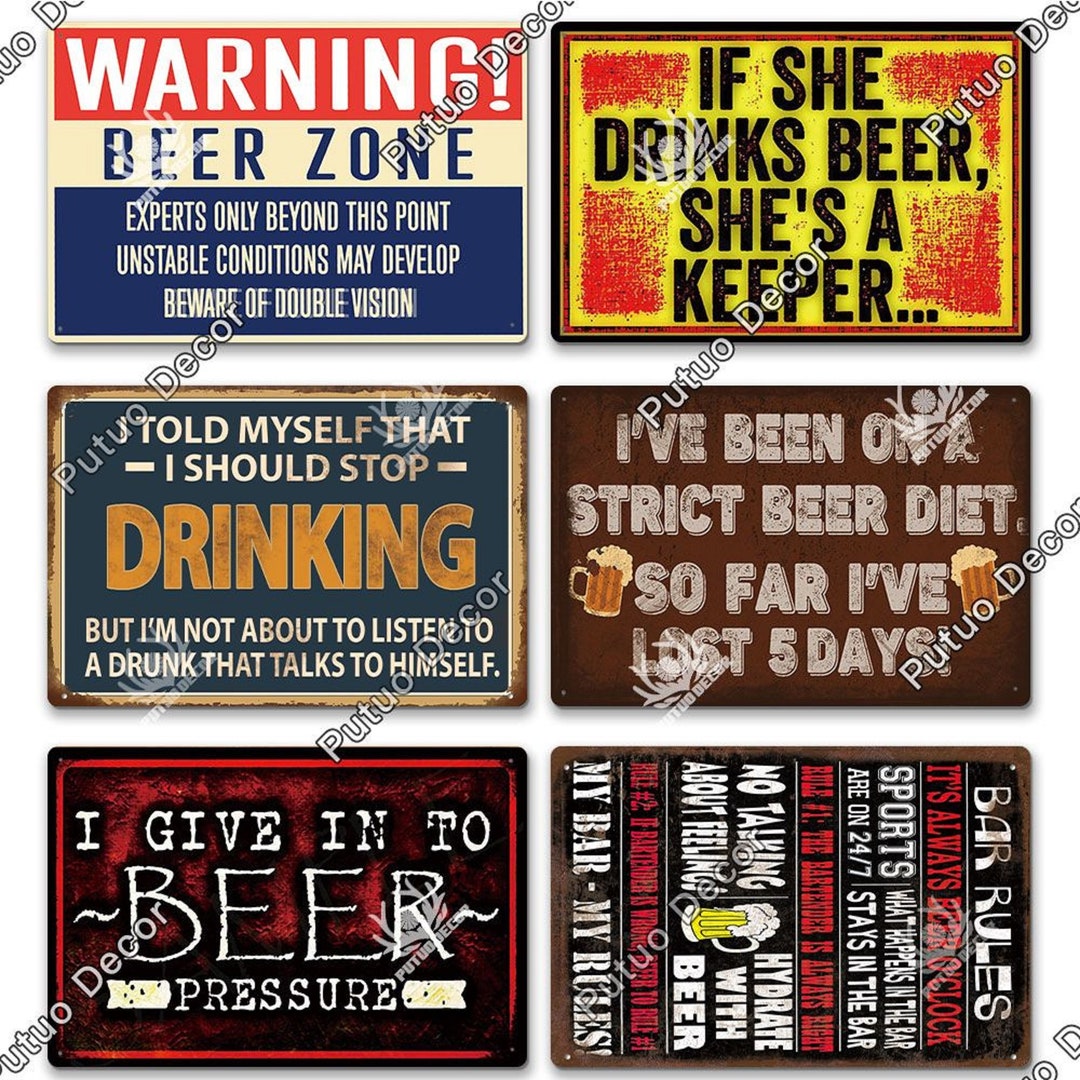 Funny Warning Beer Zone Tin Sign Plaque Metal Plate Vintage Style Iron ...