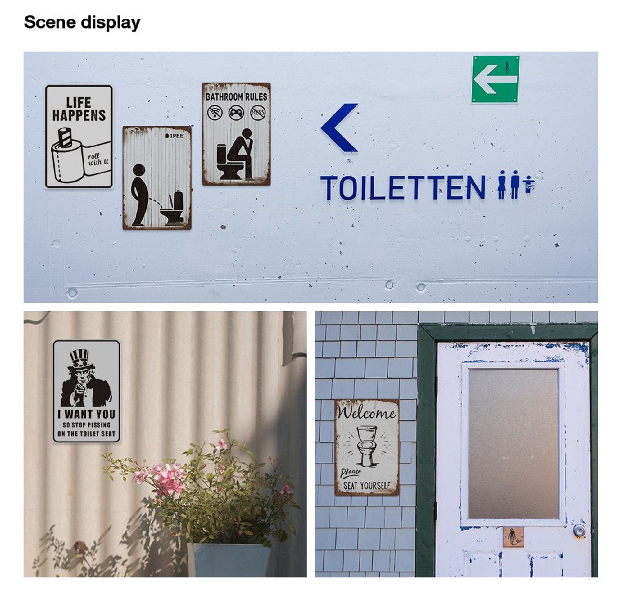 Funny Restroom Rules Wifi Tin Signs Vintage Style Bathroom Plaque Metal ...