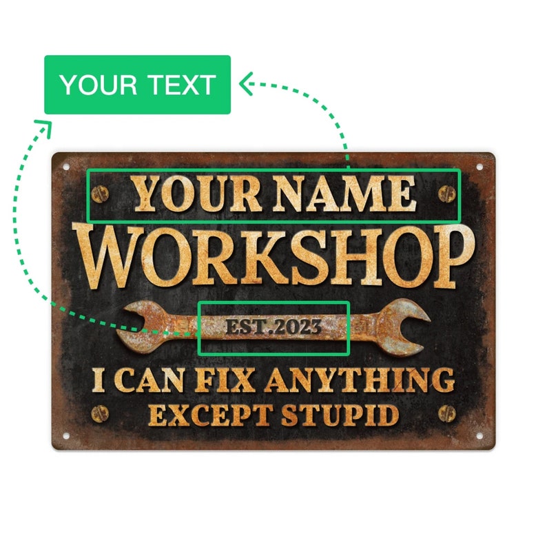 Your Workshop Est Custom Name Year Metal Tin Sign Personalized Plaque ...