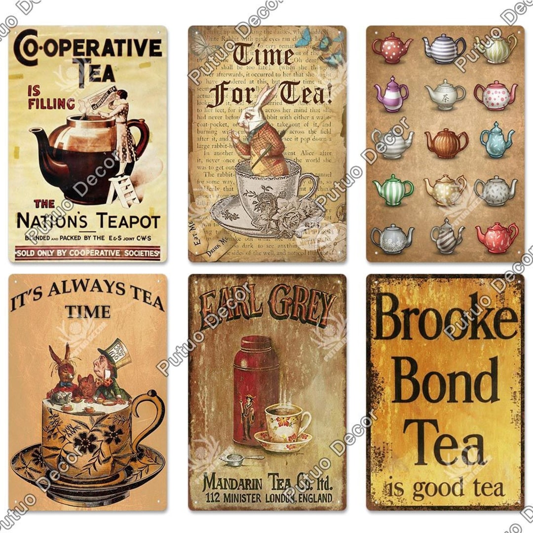 Time for Tea Tin Sign Vintage Plaque Metal Plate Shabby Chic Wall Art ...