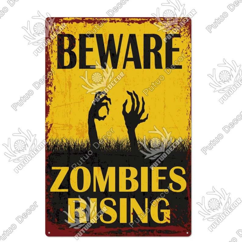 Beware Zombies Rising Metal Tin Sign Vintage Warning Plate Decor Notice ...