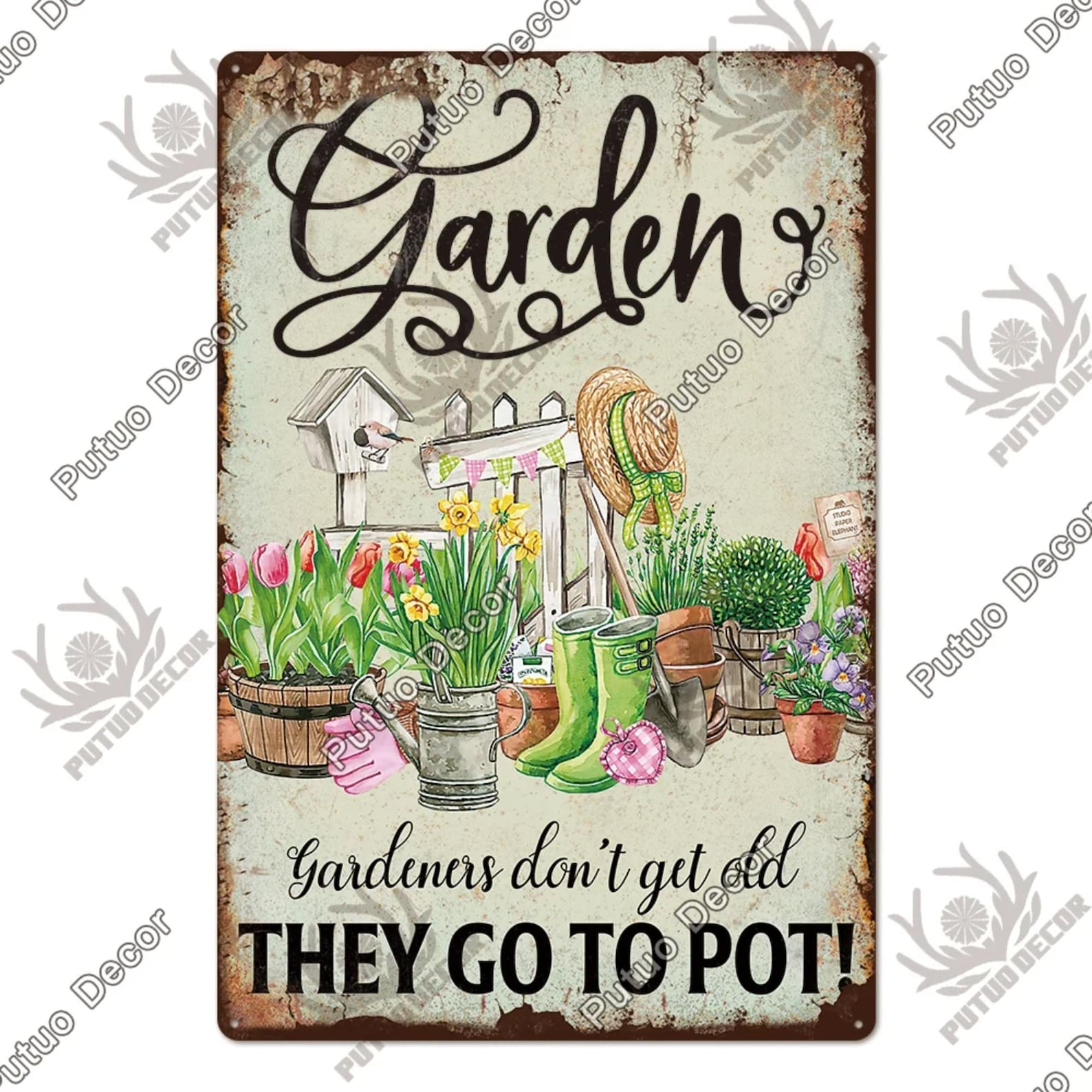 Welcome to Our Garden Vintage Tin Sign Retro Metal Poster Chic Wall ...