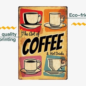 Coffee Vintage Tin Sign Metal Sign Plaque Retro Style Plate Cafe ...