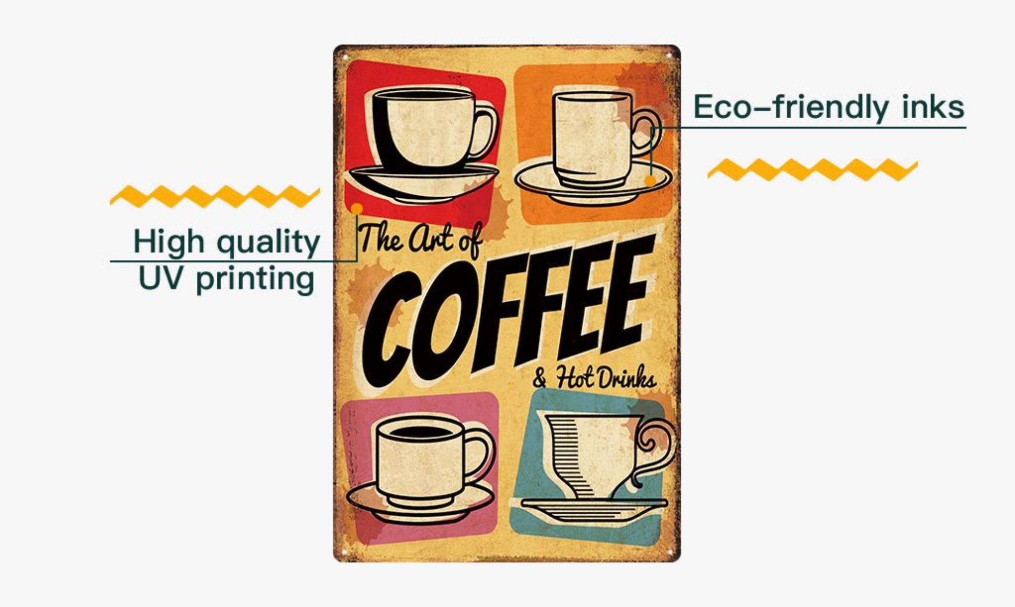 Coffee Vintage Tin Sign Metal Sign Plaque Retro Style Plate Cafe ...