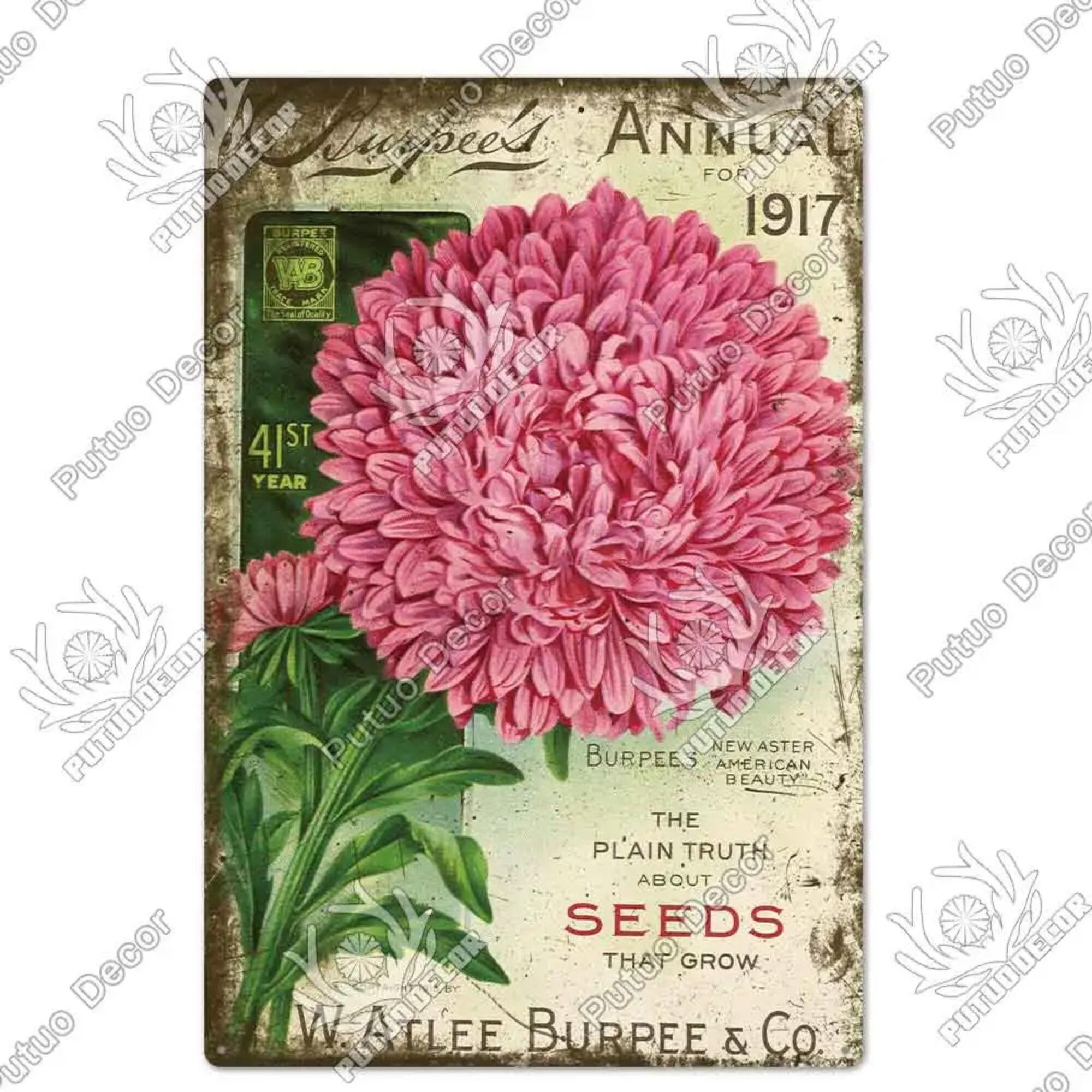 Flowers Seeds Vintage Tin Sign Retro Metal Poster Shabby Chic Wall ...
