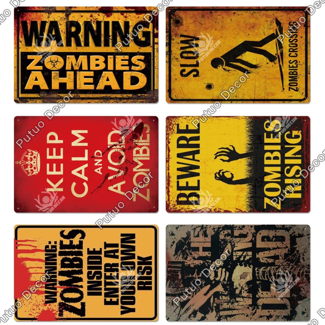 Beware Zombies Rising Metal Tin Sign Vintage Warning Plate Decor Notice ...