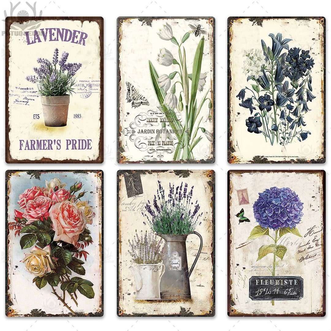 Flower Vintage Tin Sign Retro Metal Poster Shabby Chic Wall Decor for ...
