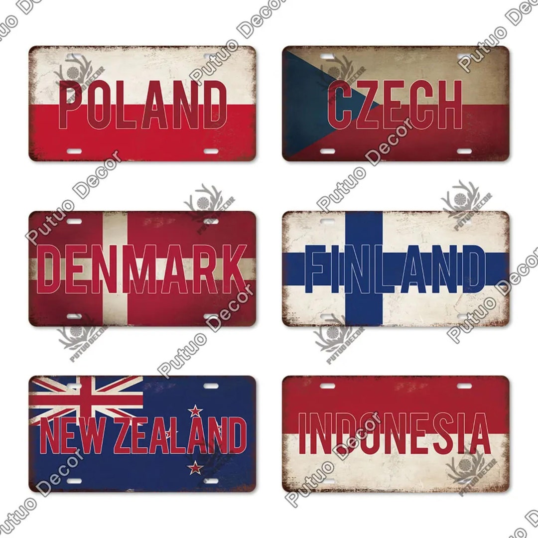 World Countries National Style Flags License Plates Vintage Plaque ...