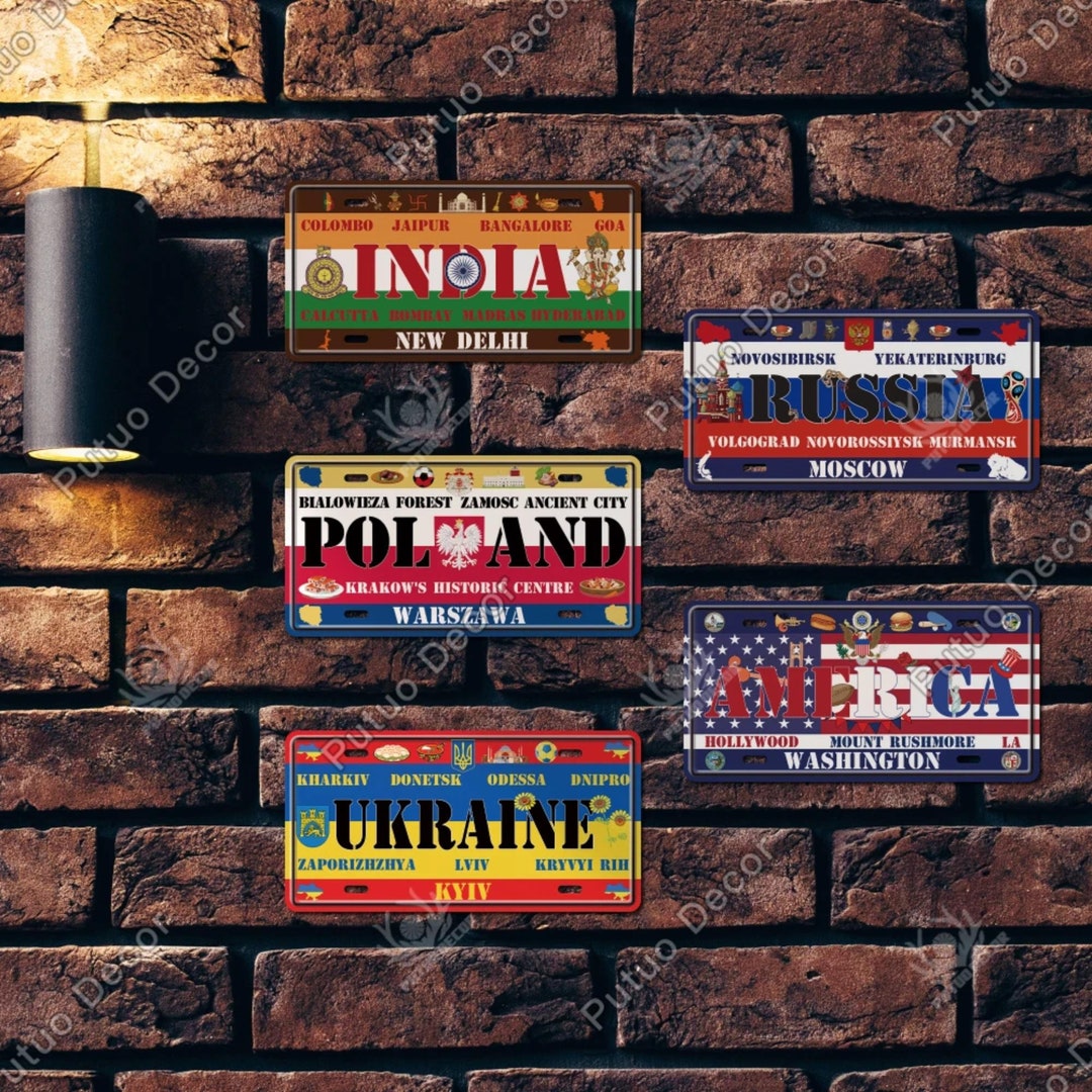 World Countries National Style Flags License Plates Vintage Plaque ...