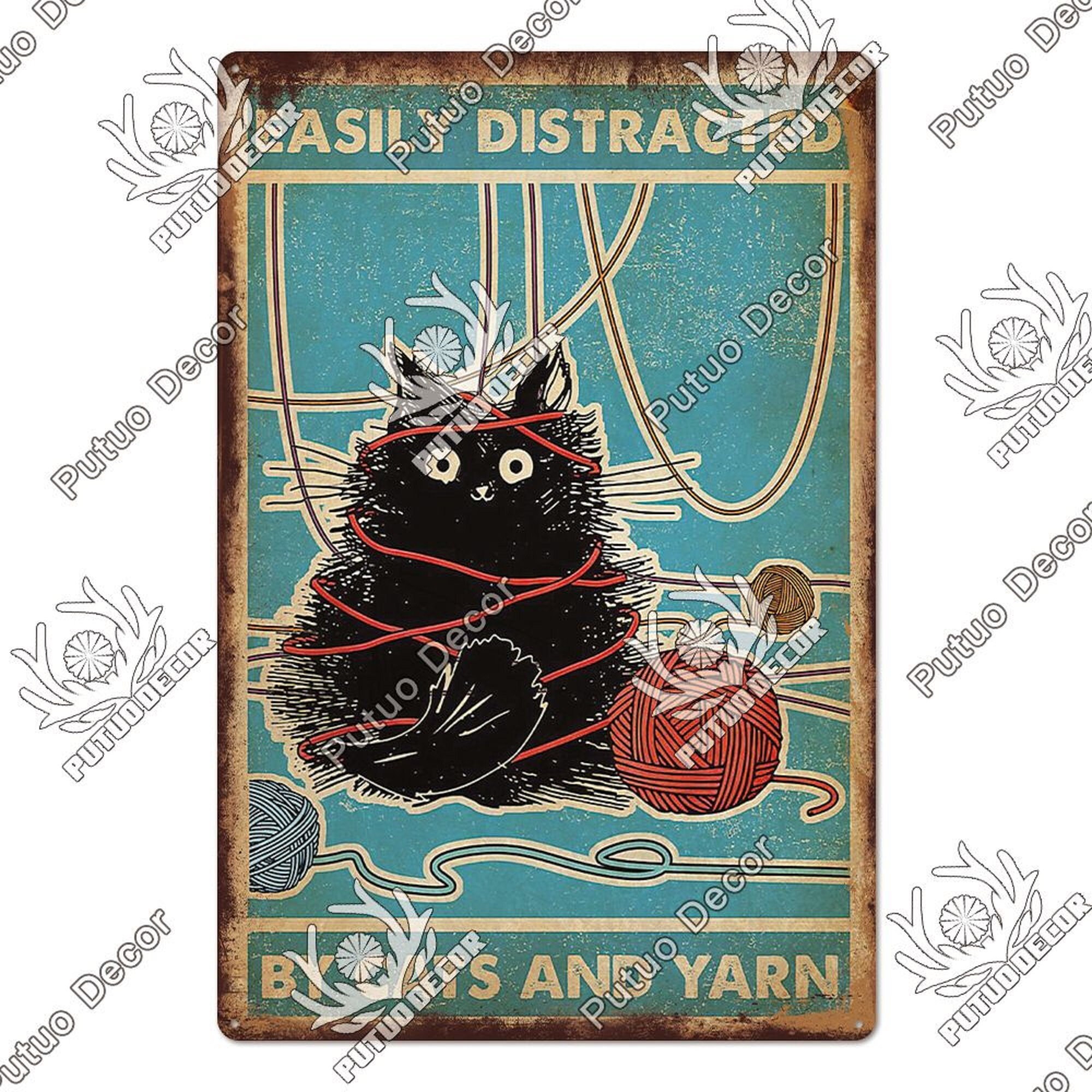 Black Funny Cat Metal Sign Vintage Style Plaque Retro Animals Tin ...