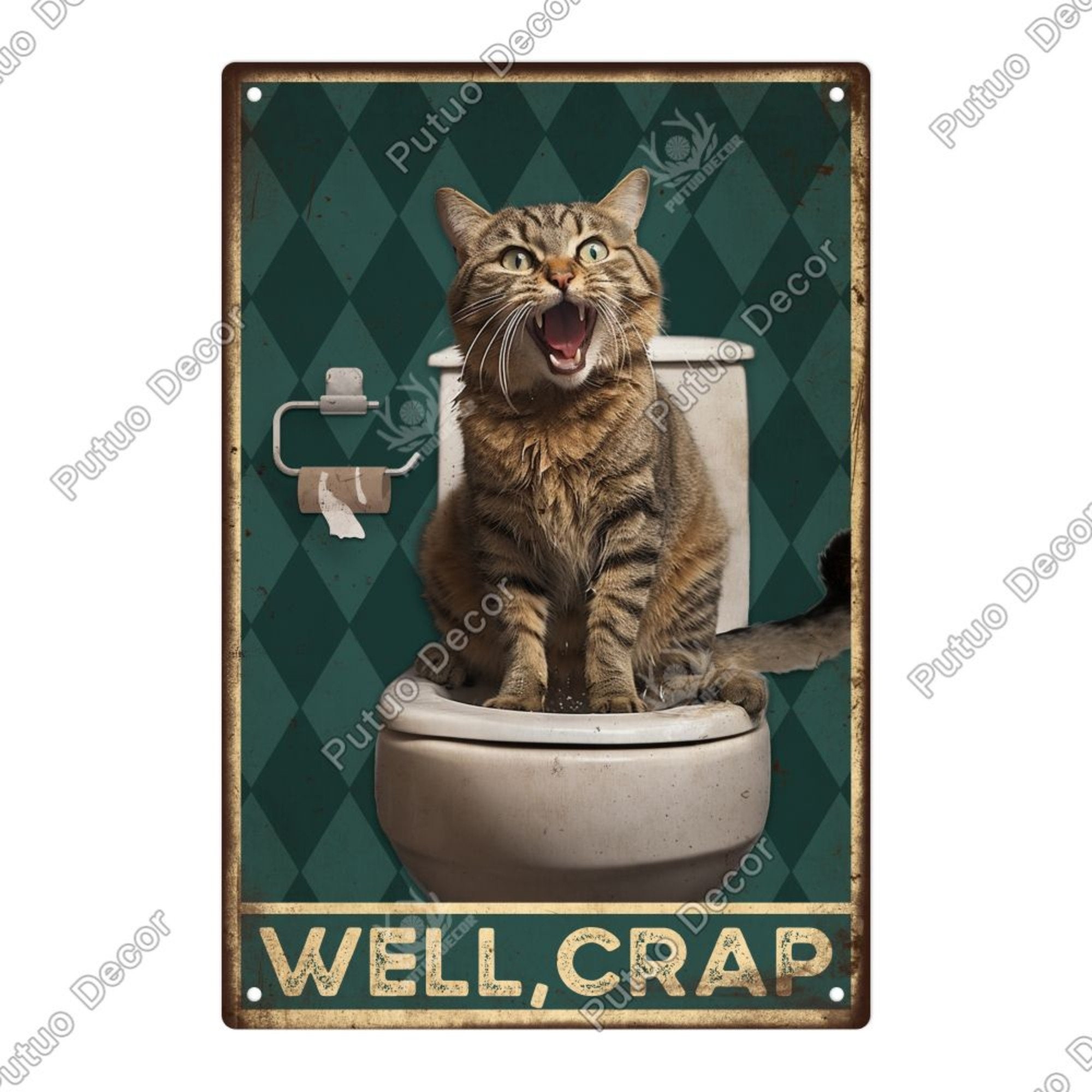 WC Toilet Funny Animals Restroom Retro Tin Sign Vintage Bathroom Plaque ...
