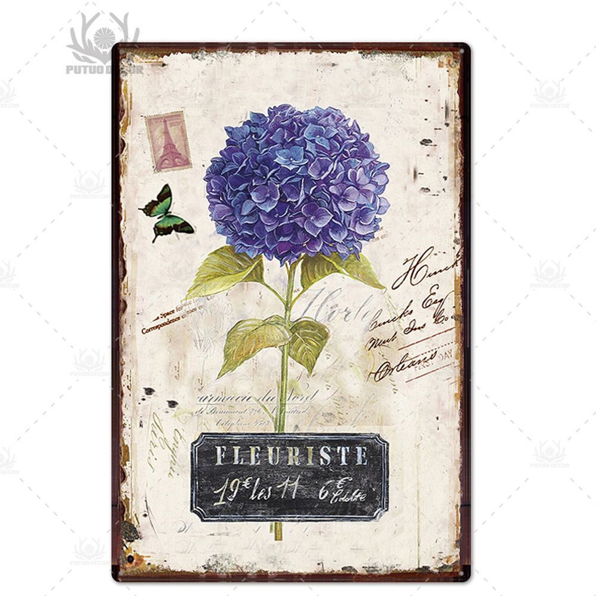 Flower Vintage Tin Sign Retro Metal Poster Shabby Chic Wall Decor for ...