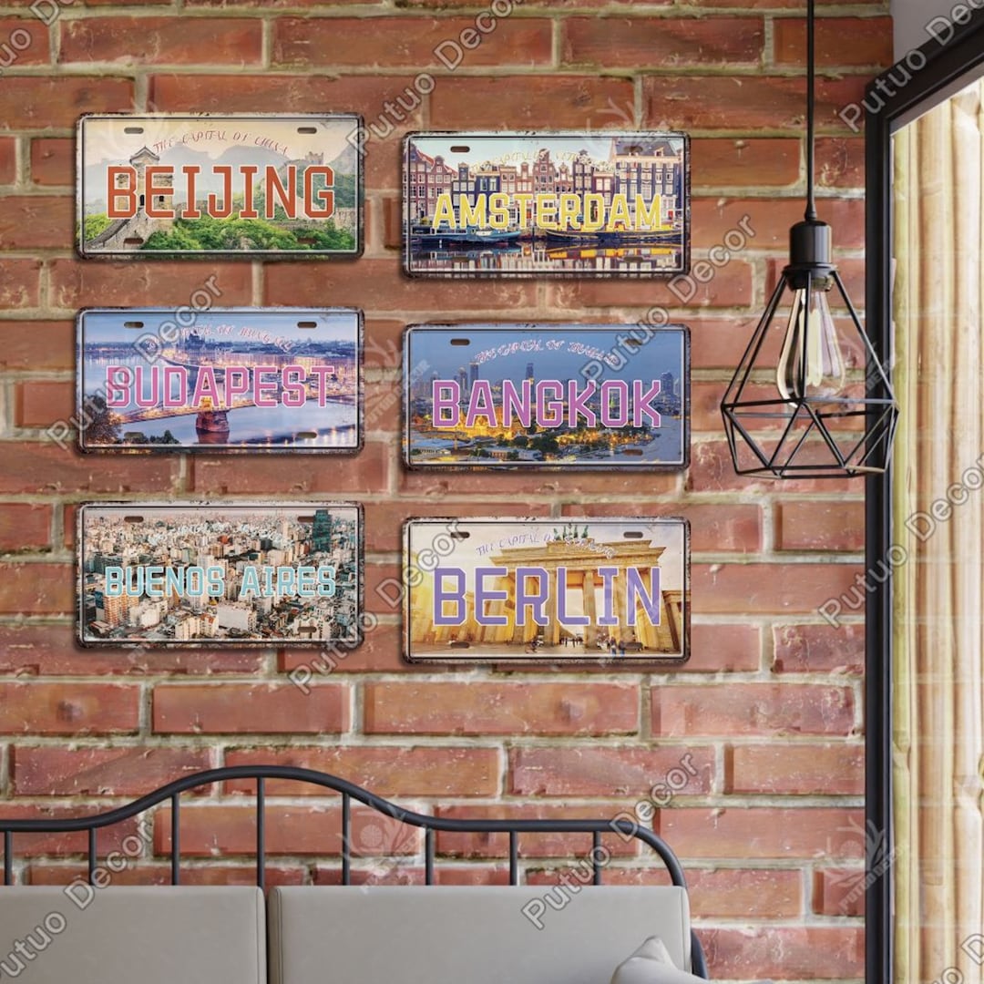 Countries Capital Cities License Plates Metal Sign Plaque Vintage Tin ...
