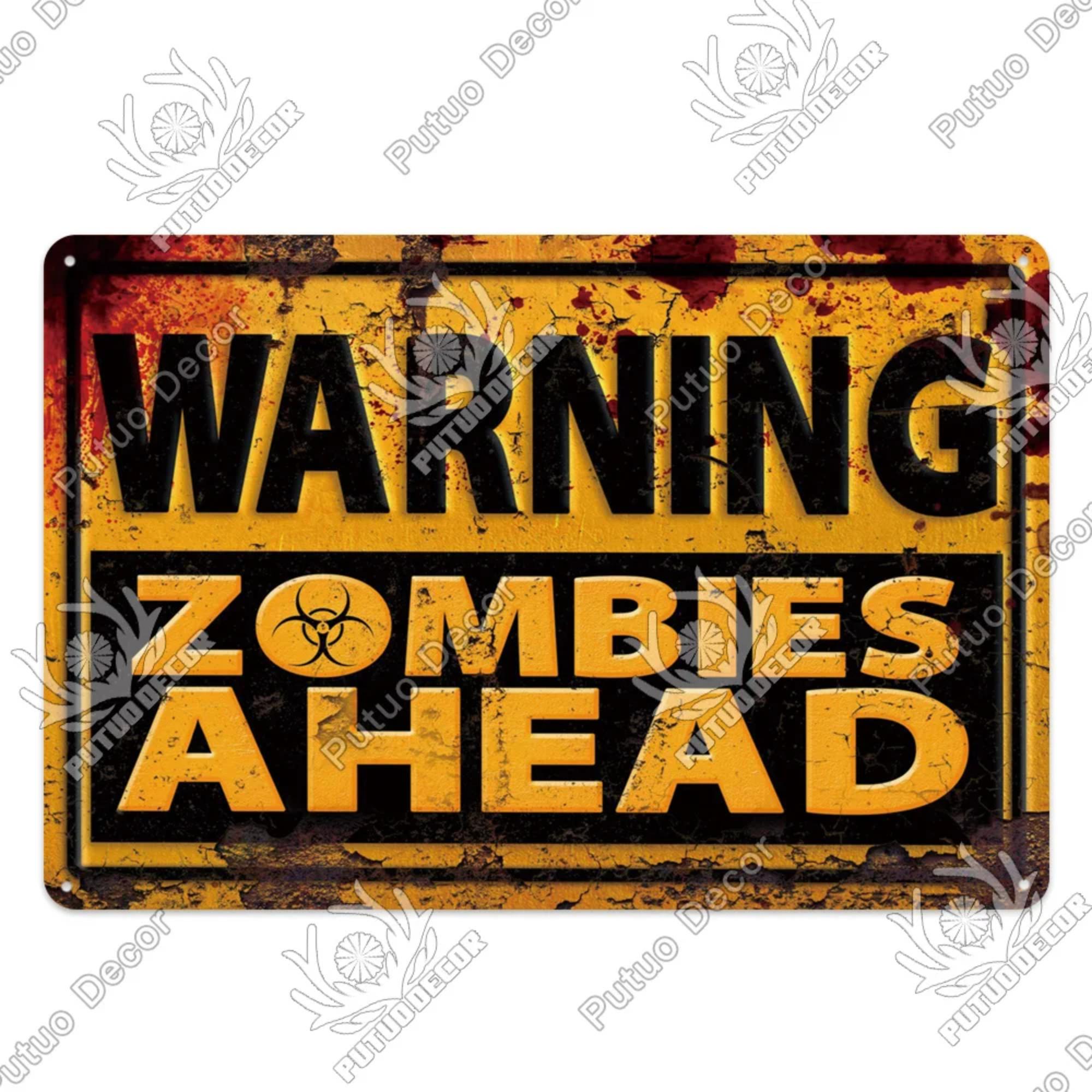 Beware Zombies Rising Metal Tin Sign Vintage Warning Plate Decor Notice ...