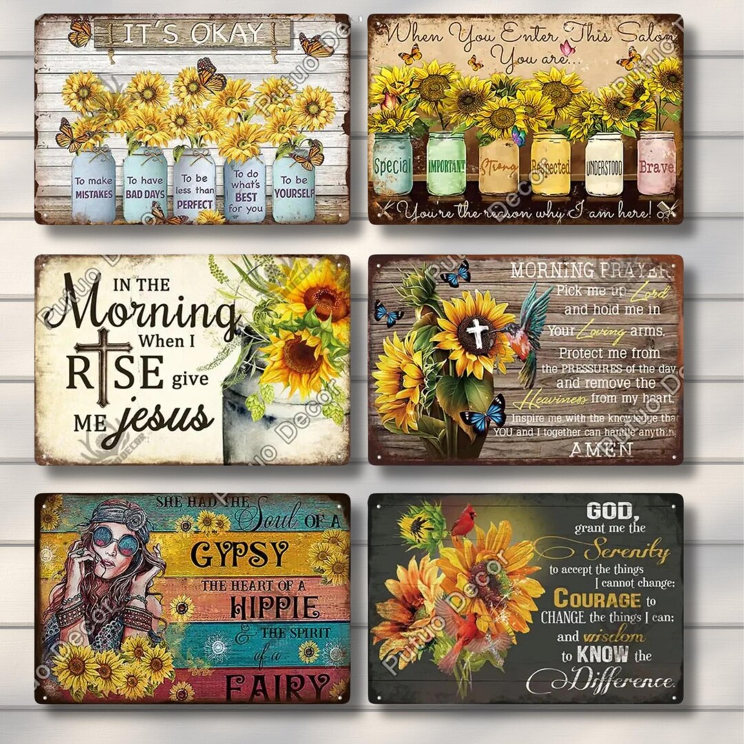 Sunflowers Vintage Tin Sign Retro Metal Poster Shabby Chic Wall Decor ...