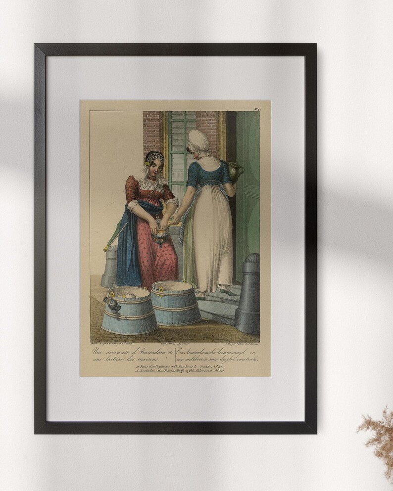 Antique Dutch Costume Print | Amsterdam Milkmaid Netherlands | 1829 ...