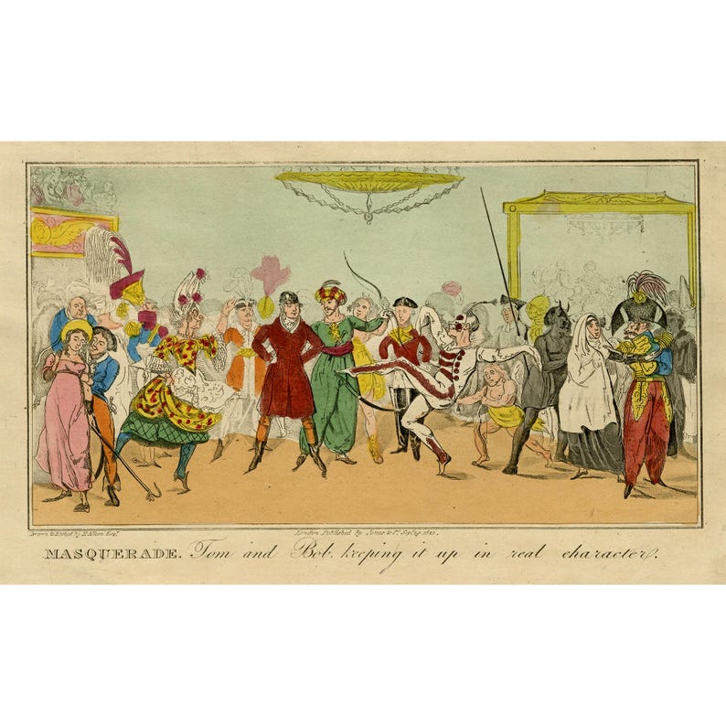 Antique Masquerade Ball Print | Regency Dancing & Dress Scene | Alken ...