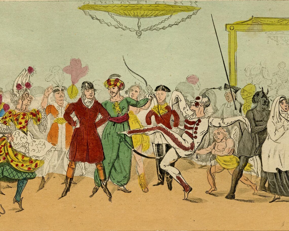 Antique Masquerade Ball Print | Regency Dancing & Dress Scene | Alken ...