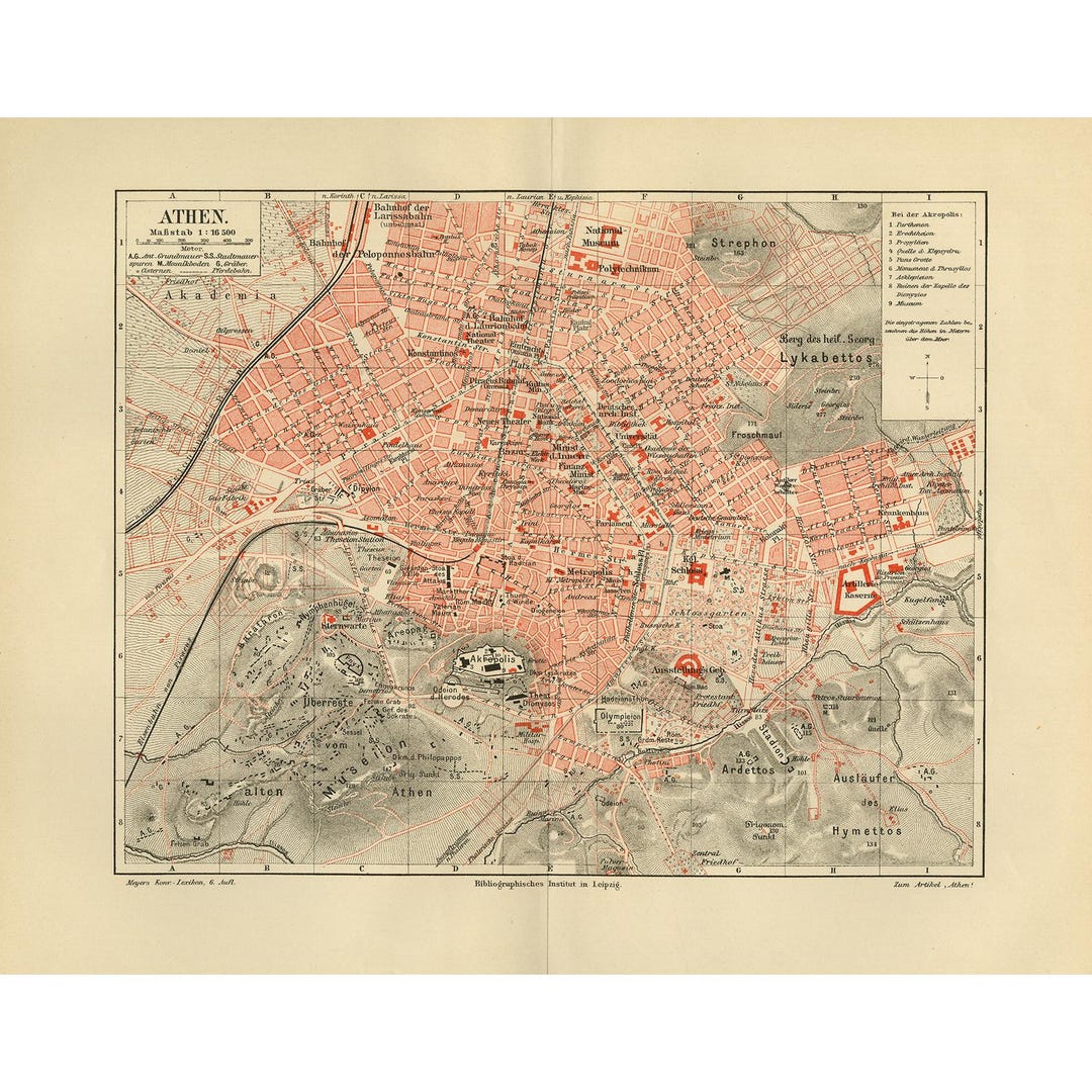 Antique Athens City Plan Print – Acropolis, 1895 (digital Download) - Etsy