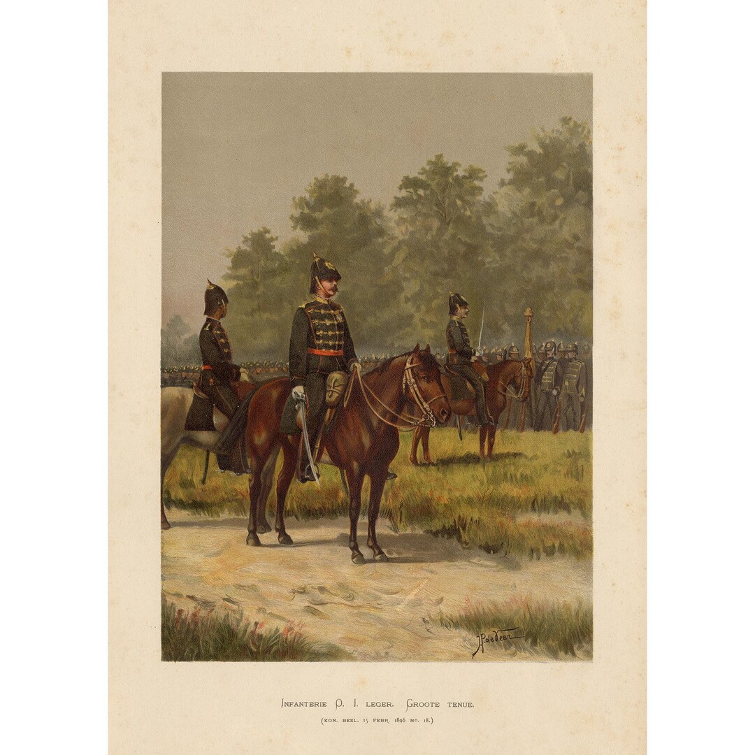 Antique Dutch East Indian Army Print – Soldiers on Horseback (digital ...