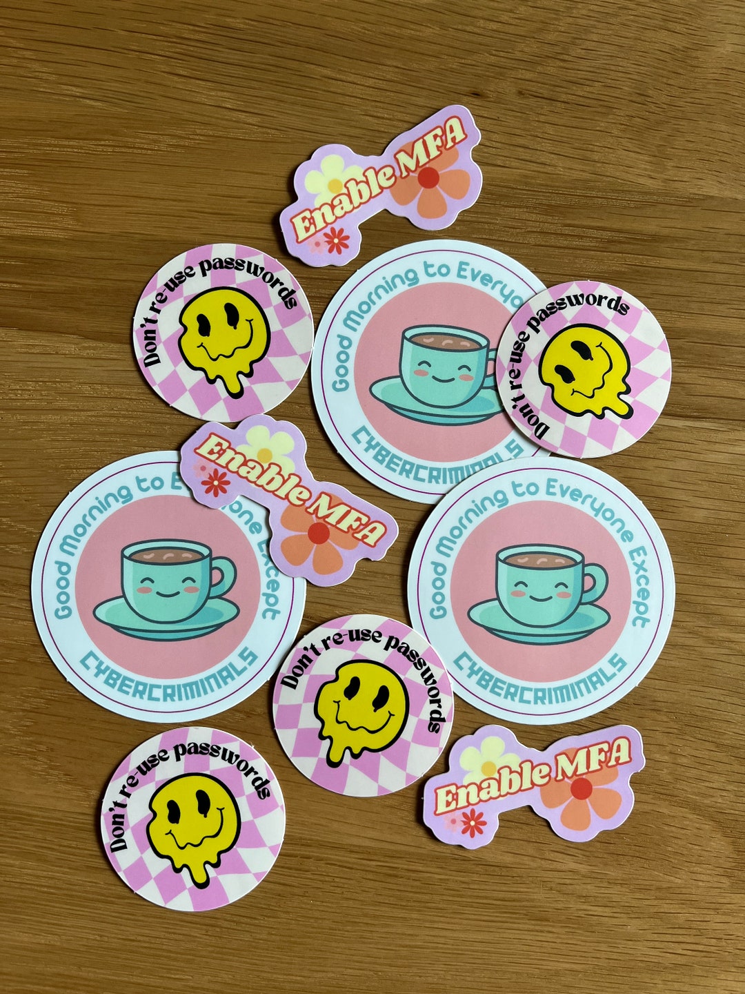 10-pack Security Awareness Stickers - Passwords Mfa Hackers Cute Trippy ...