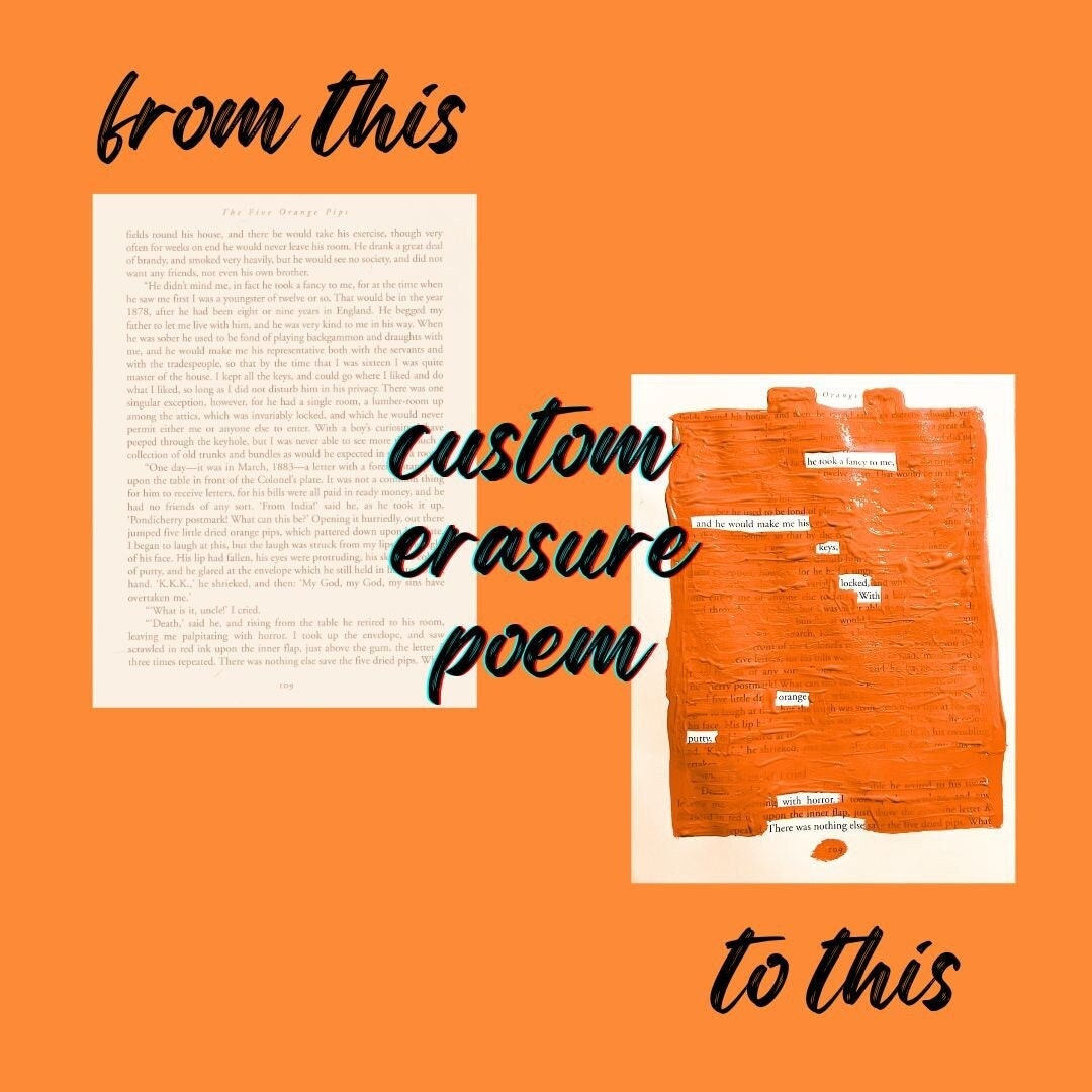 Custom Erasure Poem Unframed Unique Wall Art Gift for Writers Poets and ...