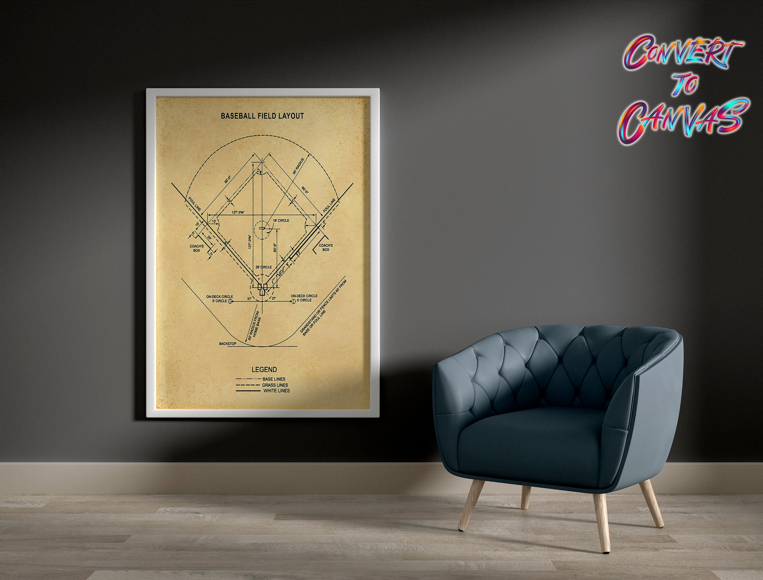 Baseball Field Blueprint Art, Baseball Poster Print, Baseball Coach ...