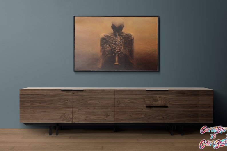 Skeleton Playing the Trumpet, Painting of Zdzislaw Beksinski Wall Decor ...