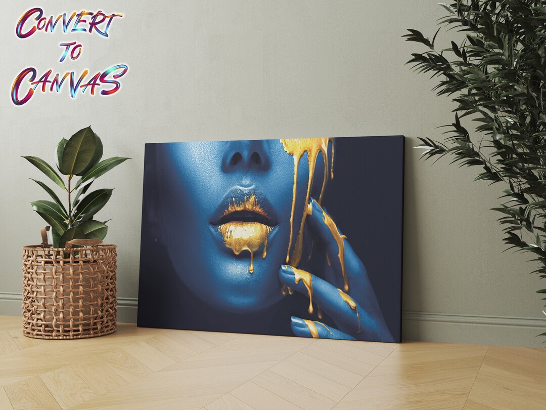 Blue Face , Gold Lips , Canvas Decor , Wall Art , Canvas Wall Art ,modern Art,christmas Gift ...