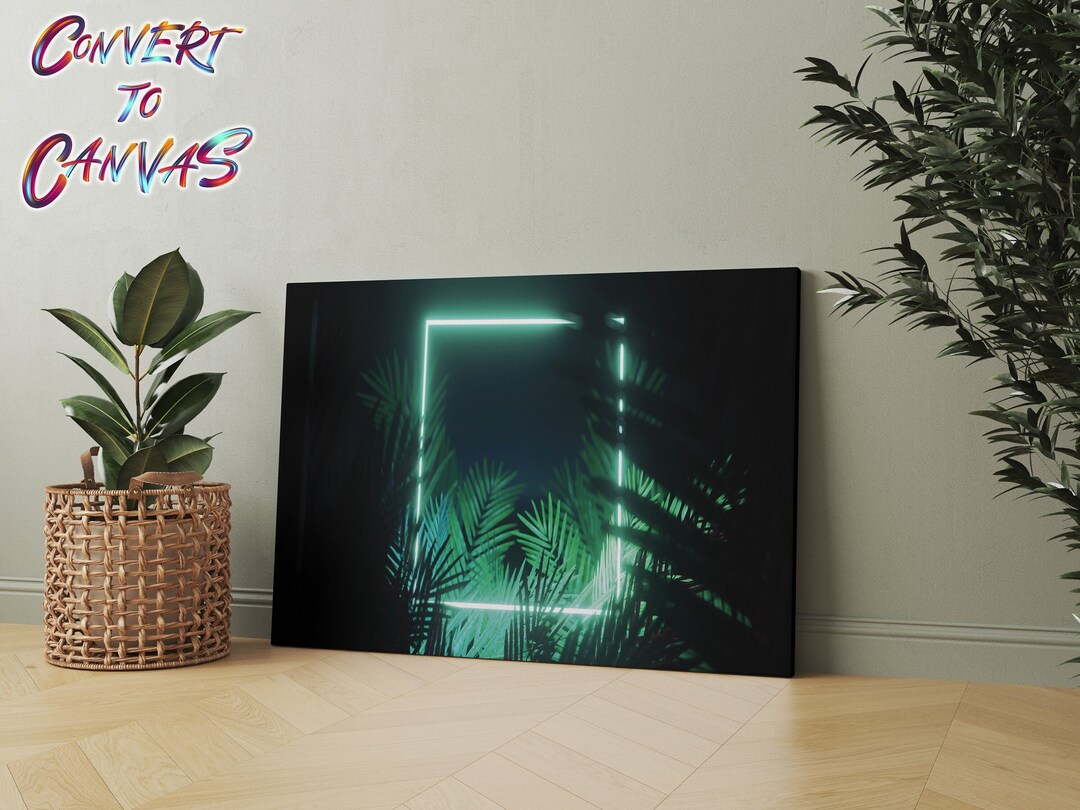 Green Neon Leaf Canvas Neon Canvas Wall Art Herb Canvas Wall - Etsy