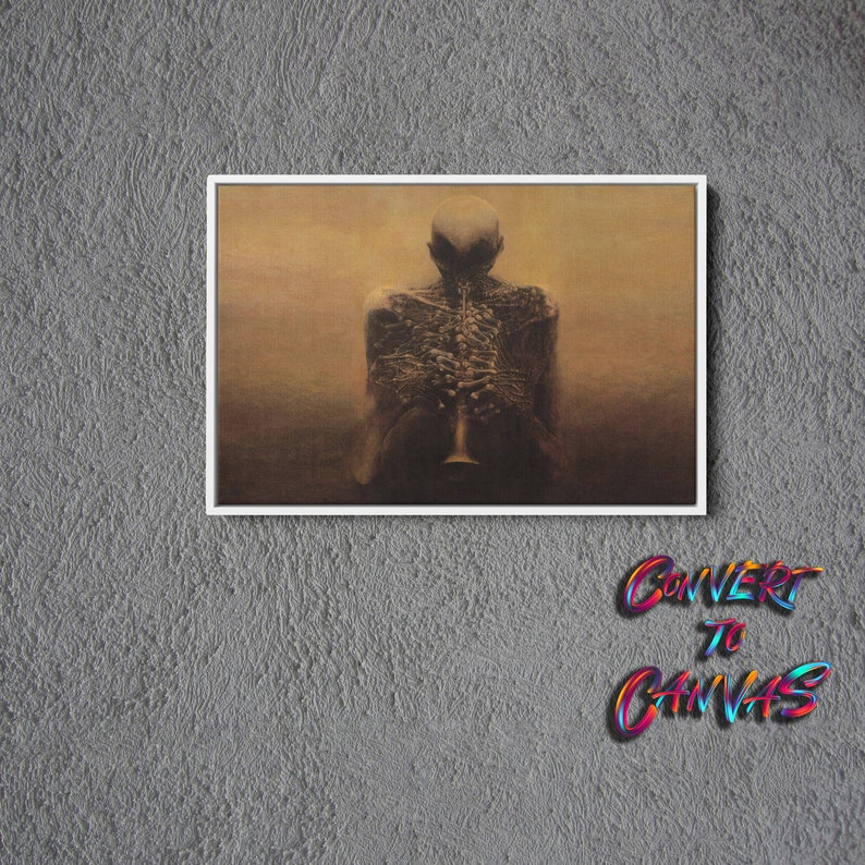Skeleton Playing the Trumpet, Painting of Zdzislaw Beksinski Wall Decor ...