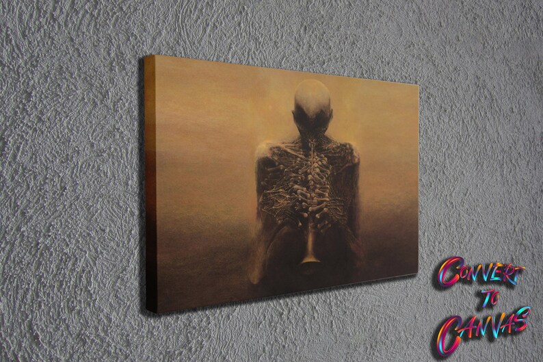 Skeleton Playing the Trumpet, Painting of Zdzislaw Beksinski Wall Decor ...