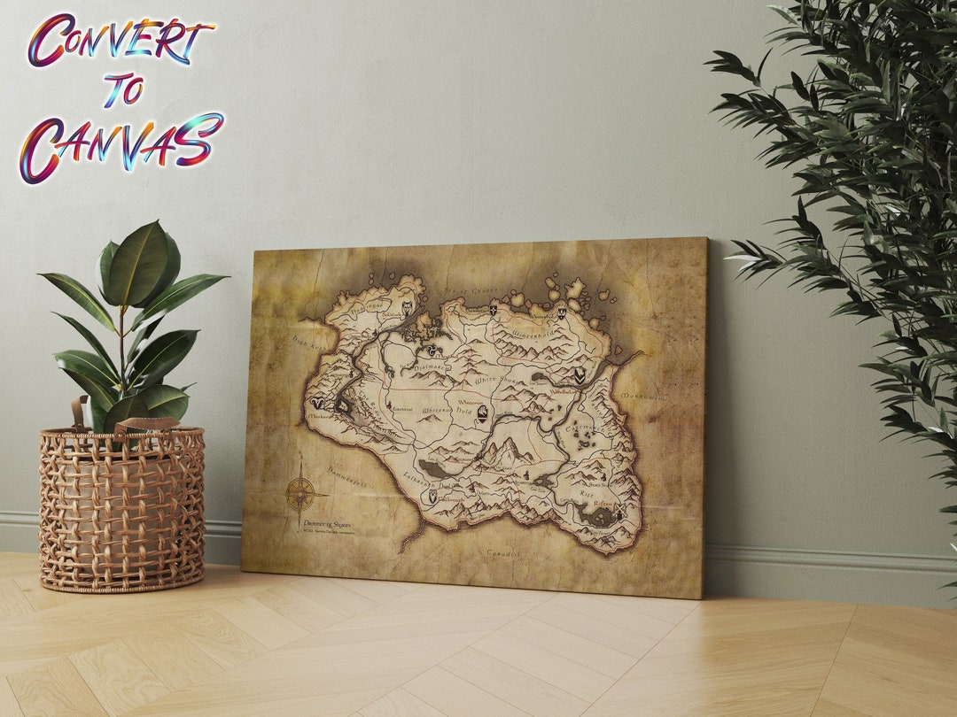 Skyrim Map Canvas, Skyrim Map Wall Art, Skyrim Decor, Skyrim Wall Art ...