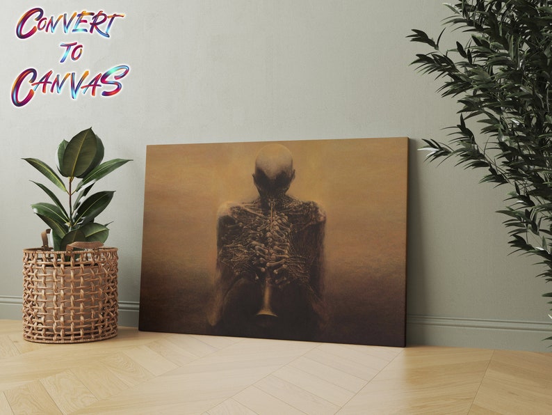 Skeleton Playing the Trumpet, Painting of Zdzislaw Beksinski Wall Decor ...