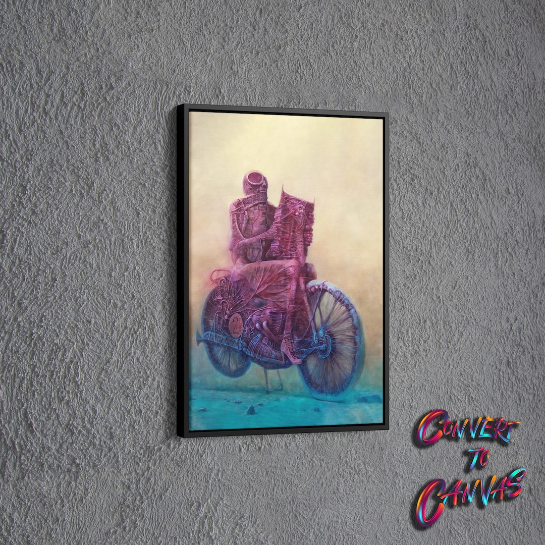 Biker Skeleton Painting Canvas, Painting of Zdzislaw Beksinski Wall ...