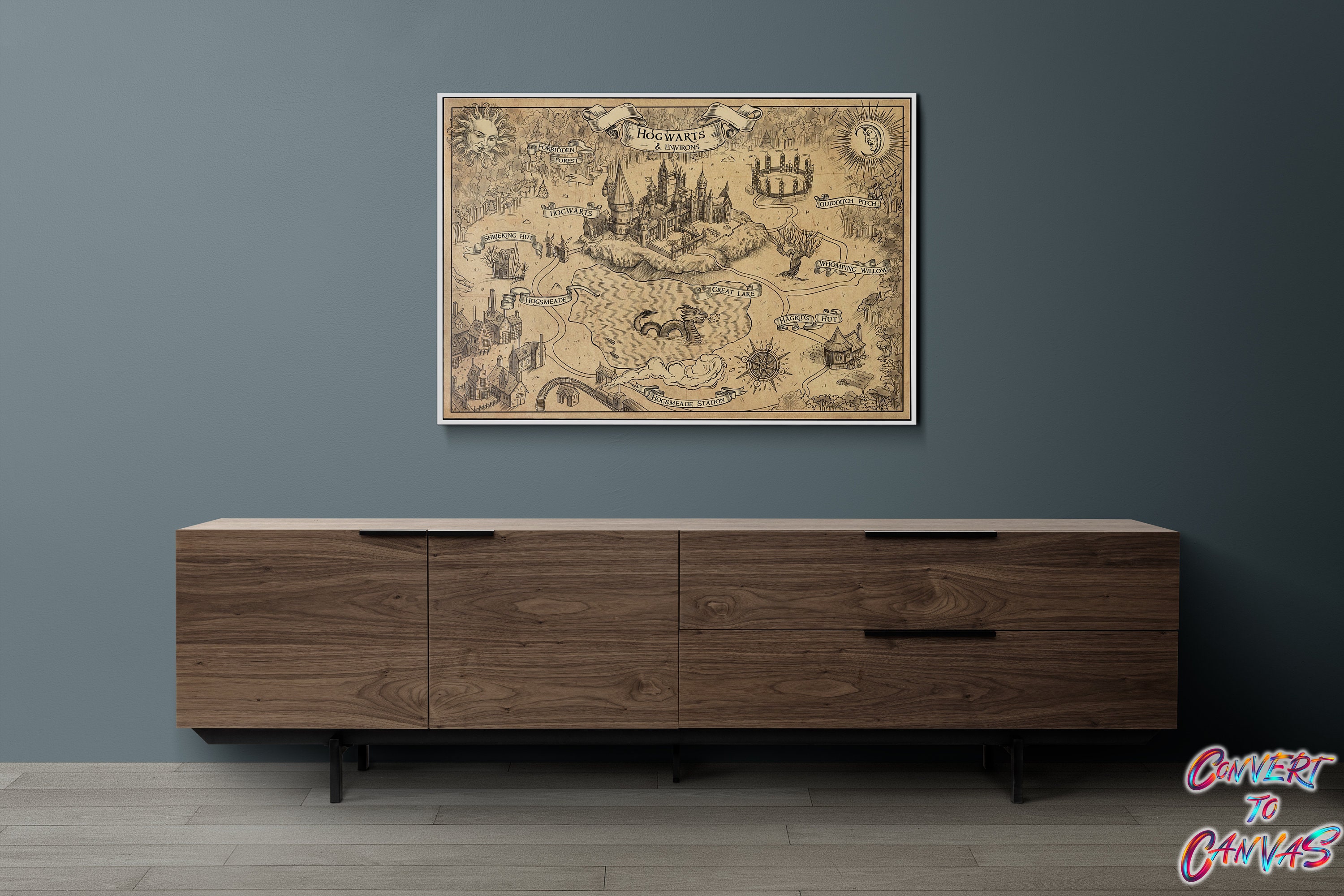 Hogwarts Harry Potter Map Canvas Poster, Movie Series Map Canvas ...