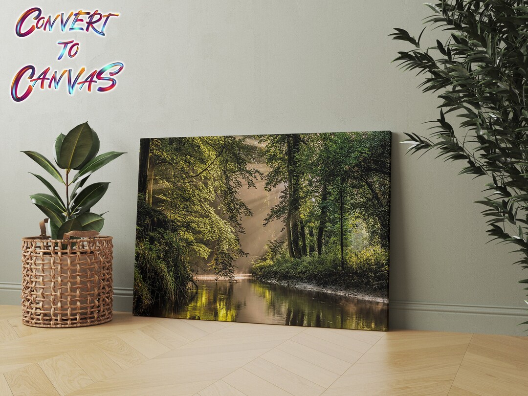 Forest Wall Art Canvas, Forest Tree Art Prints, Forest River Painting ...