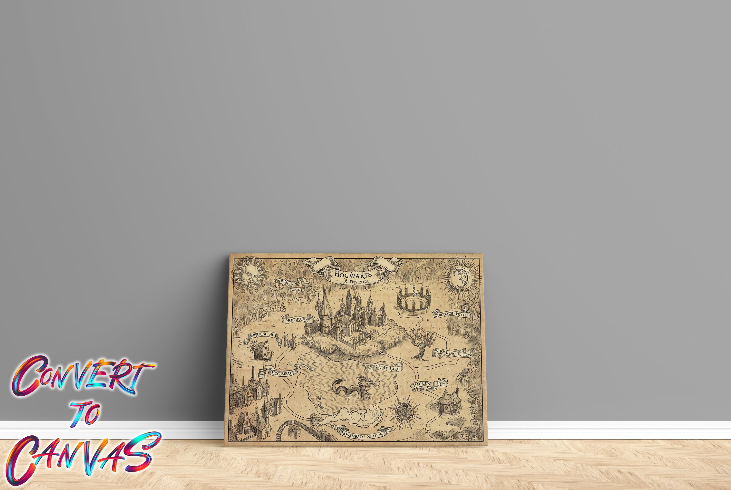 Hogwarts Harry Potter Map Canvas Poster, Movie Series Map Canvas ...