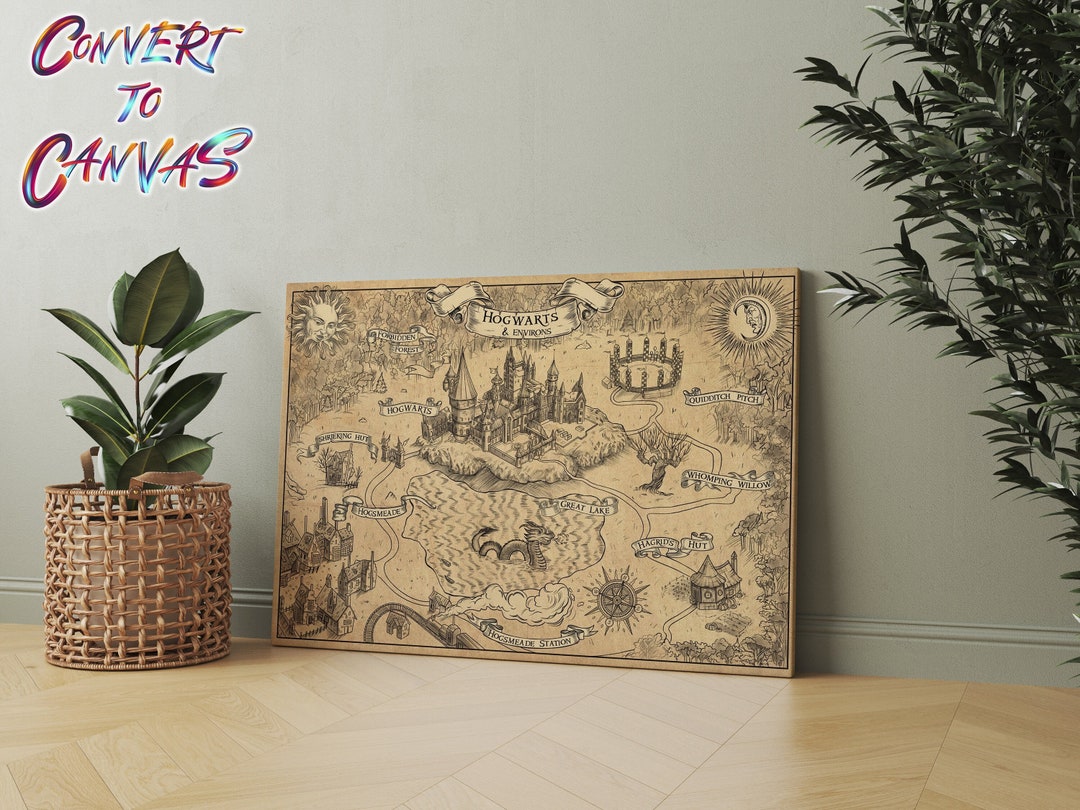Hogwarts Harry Potter Map Canvas Poster, Movie Series Map Canvas ...