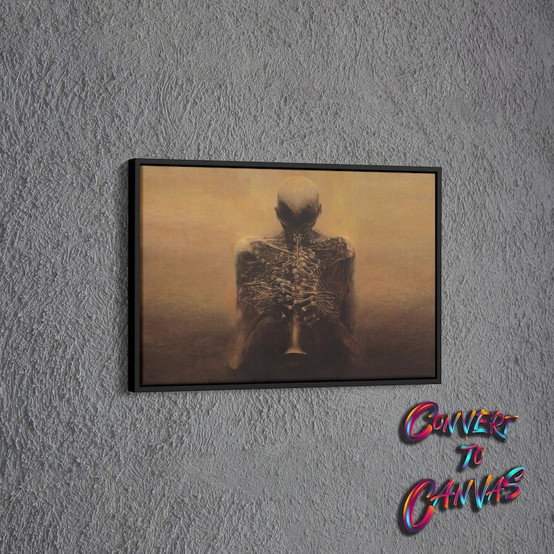 Skeleton Playing the Trumpet, Painting of Zdzislaw Beksinski Wall Decor ...