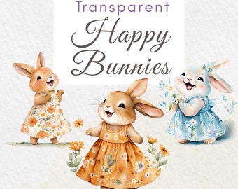 Watercolor Bunny Clipart Flower Dress, Easter Bunny, Nursery Art Spring ...