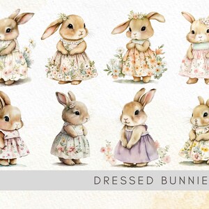 Watercolor Bunny Clipart Flower Dress, Easter Bunny, Nursery Art Spring ...