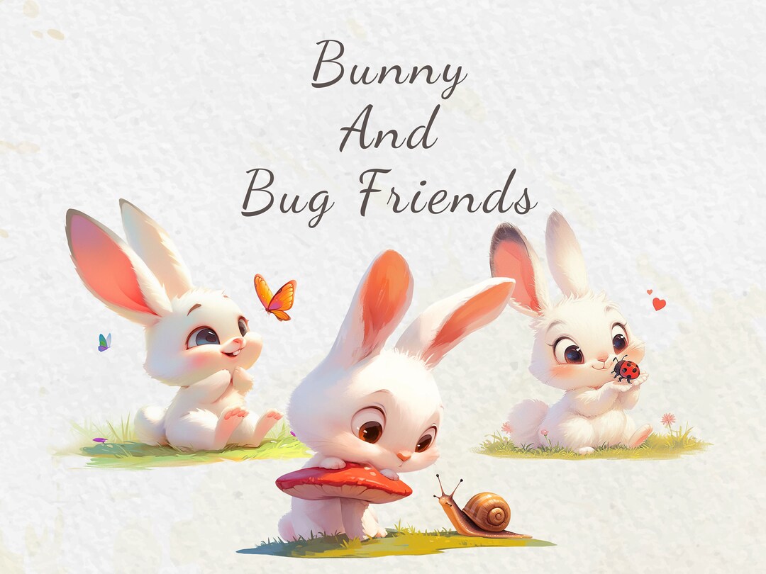 Cute Baby Bunny & Bug Friends Clipart Bundle, Nursery Art Decor, Spring ...