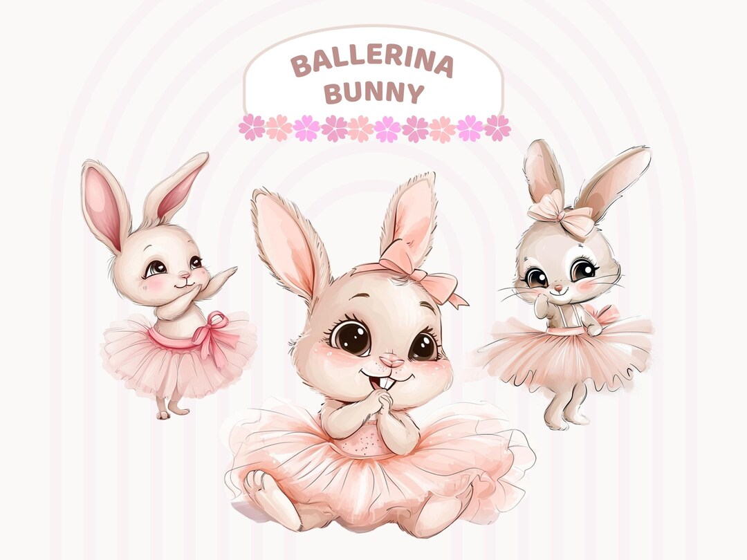 Watercolor Ballerina Bunny Clipart, Ballet Bunnies in Tutu Dress, Cute ...