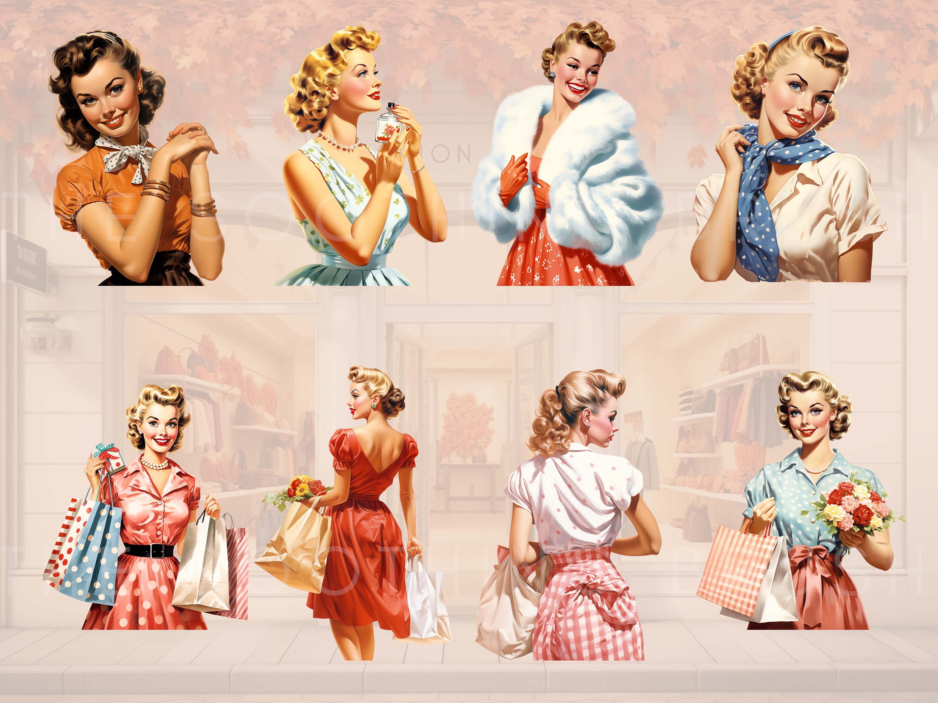 Retro Housewives Clipart 1950s Vintage Housewife Pin Up Etsy