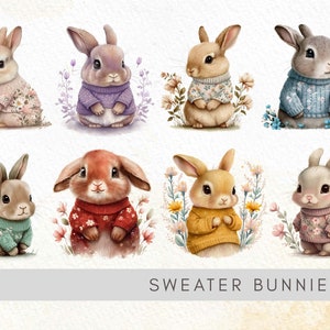 Watercolor Cozy Sweater Bunny Clipart Cute Winter Fashion Easter Bunny ...
