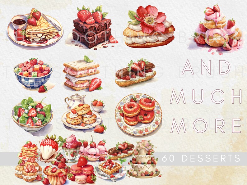 Watercolor Strawberry Clipart Bundle Desserts Portraits - Etsy
