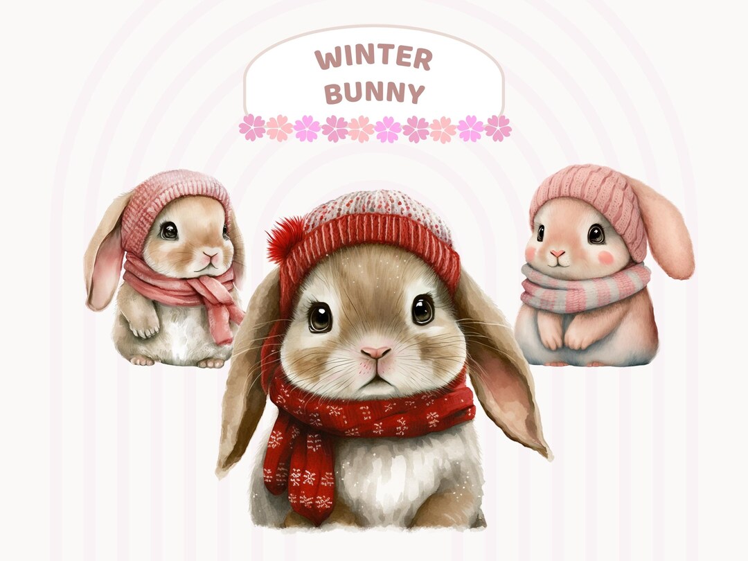 Watercolor Cozy Winter Bunny Clipart, Sweater Easter Bunny Scarf Beanie ...