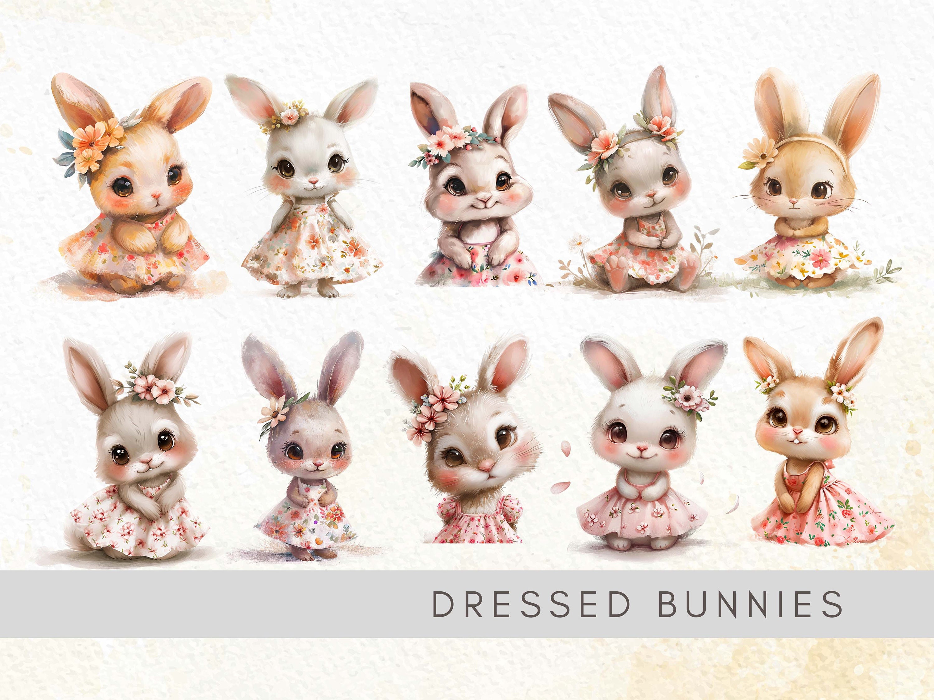 Watercolor Bunny Clipart Flower Dress, Easter Bunny, Nursery Art Spring ...