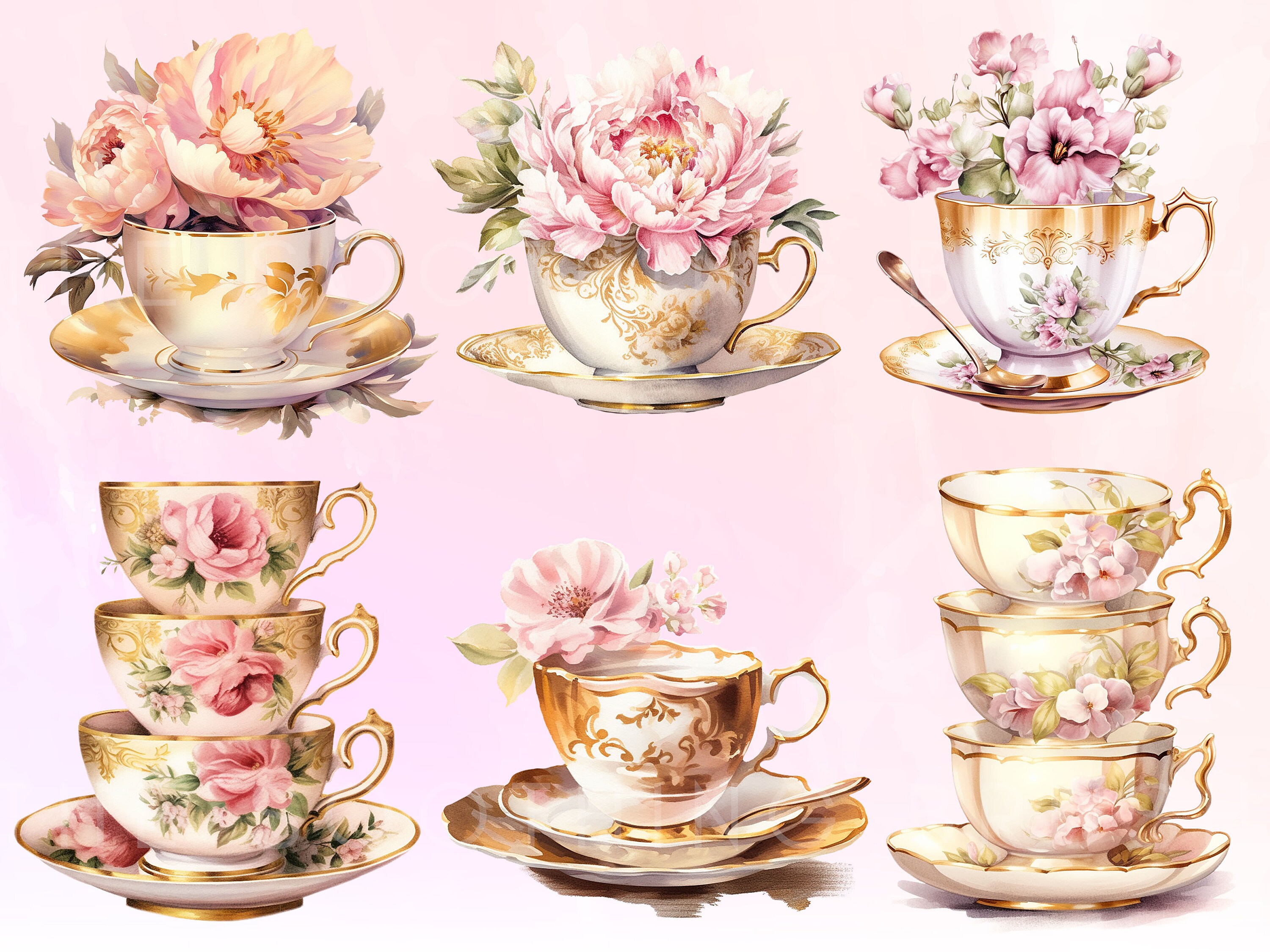 Watercolor Tea Set Clipart Teacup Teapot Tea Party - Etsy